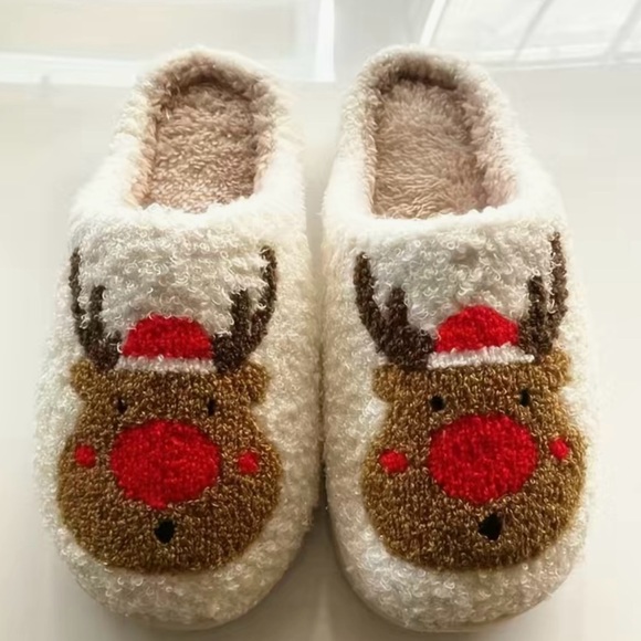 Shoes | Nwt Christmas Rudolph The Reindeer Fuzzy Slippers Warm Cozy ...